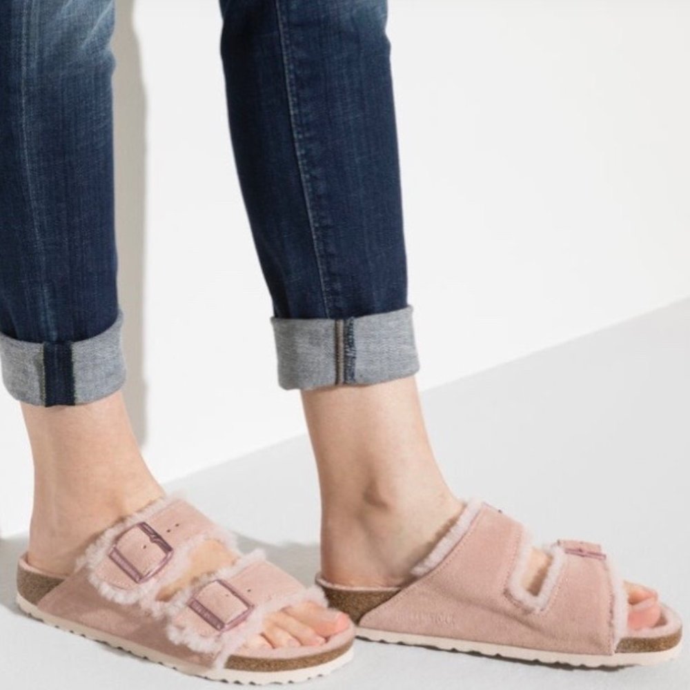 Birkenstock Pink Suede 'Arizona Shearling' Sandals - Gem